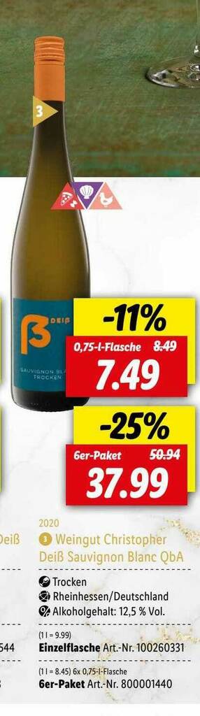 Weingut Christopher Deiß Sauvignon Blanc Qba Angebot bei Lidl