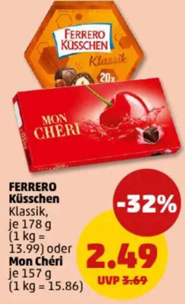 FERRERO Küsschen oder Mon Cheri 178 - 157 g Angebot bei PENNY