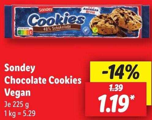 Sondey Chocolate Cookies Vegan 225 g Angebot bei Lidl