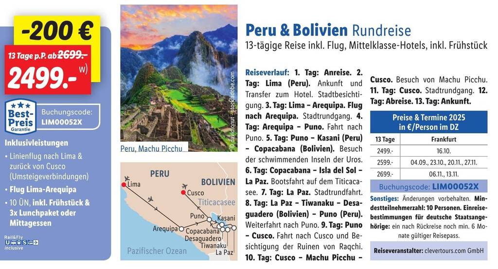Peru & Bolivien Rundreise Angebot bei Lidl