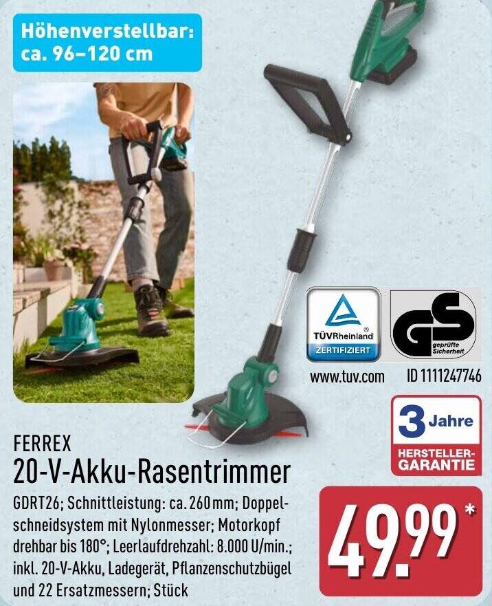 FERREX 20-V-Akku-Rasentrimmer Angebot bei Aldi Nord