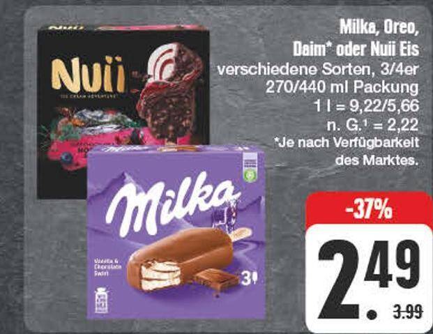 Milka, oreo, daim, nuii milka, oreo, daim oder nuii eis Angebot bei Edeka