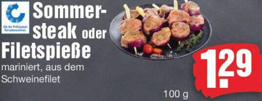 Sommersteak oder Filetspieße 100 g Angebot bei Edeka