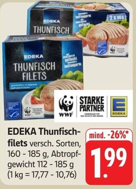 EDEKA Thunfisch- filets 112 - 185 g Angebot bei Edeka
