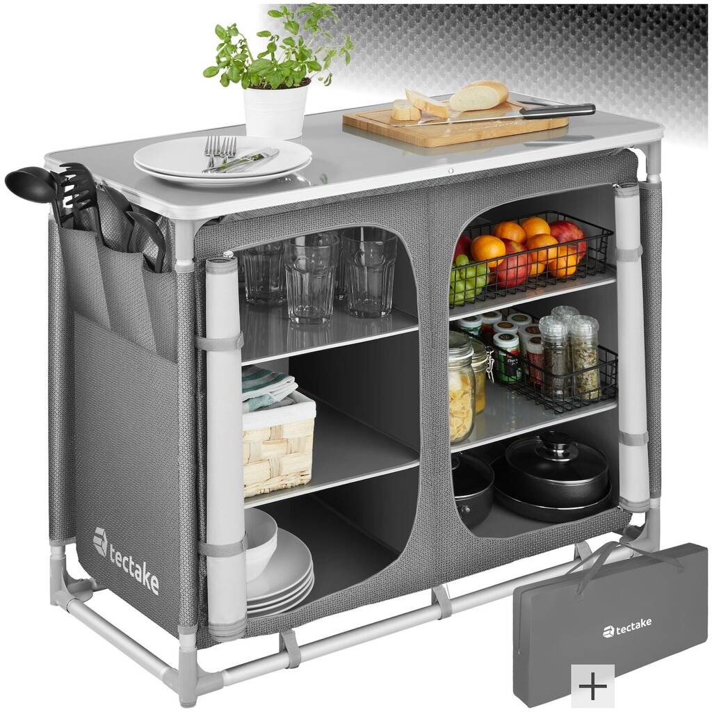 tectake Campingschrank Deluxe mit 6 Fächern, faltbar, Stauraum mit 6 ...