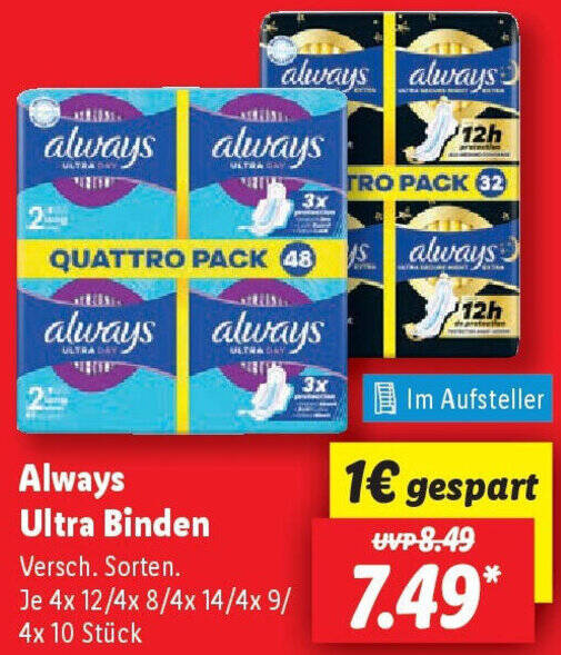 Always Ultra Binden Angebot bei Lidl