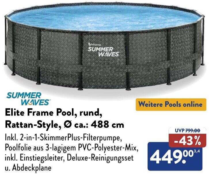 SUMMER WAVES Elite Frame Pool, rund, Rattan-Style Angebot bei Aldi Süd