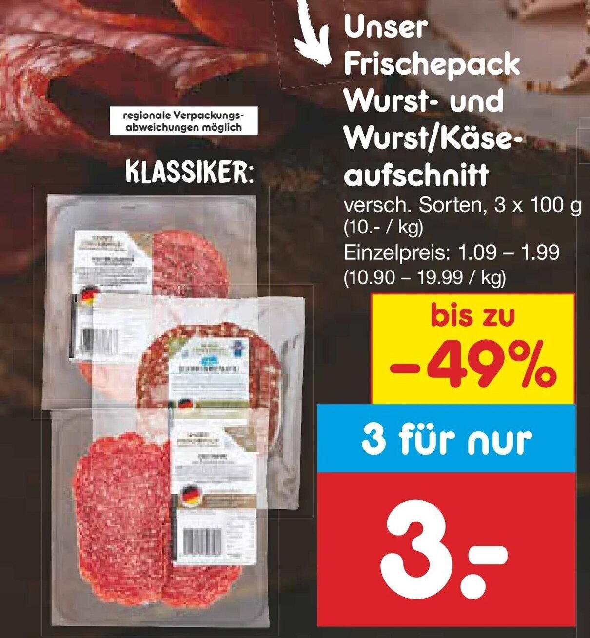 Unser Frischepack Wurst und Wurst/Käse aufschnitt 3x100g Angebot bei ...