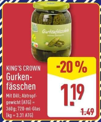 KING'S CROWN Gurkenfässchen Angebot bei Aldi Nord
