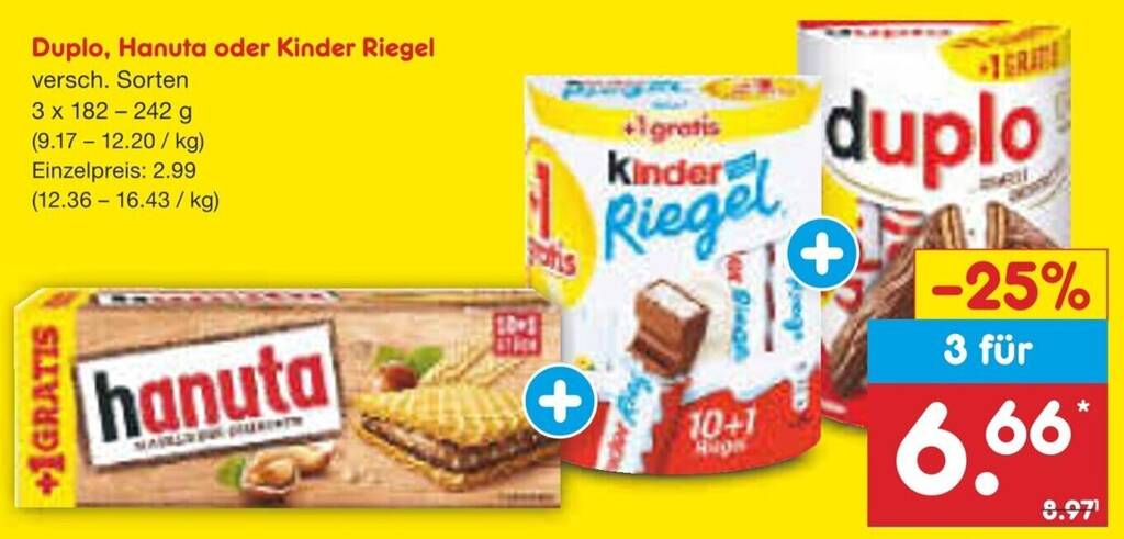 Duplo, Hanuta oder Kinder Riegel Angebot bei Netto Marken-Discount