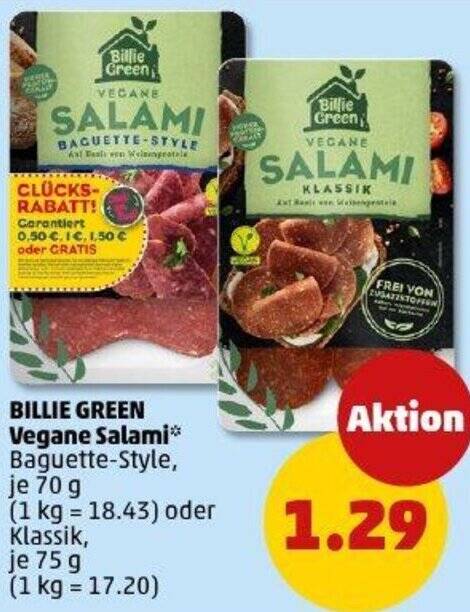 BILLIE GREEN Vegane Salami 70-75 g Angebot bei PENNY