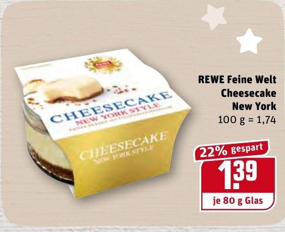 REWE Feine Welt Cheesecake New York 100g Angebot bei REWE Center