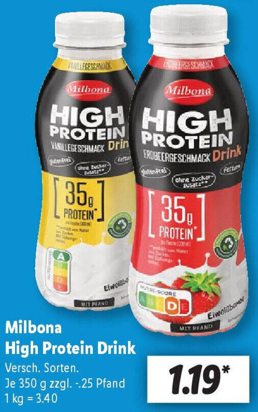 Milbona High Protein Drink 350 g Angebot bei Lidl