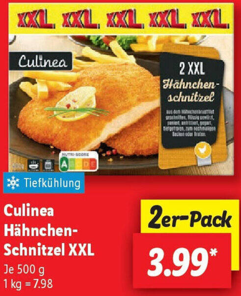 Culinea Hähnchen Schnitzel XXL 500 g Angebot bei Lidl