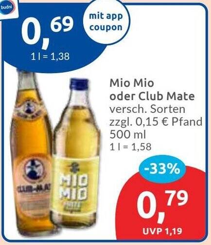 Mio Mio oder Club Mate 500 ml Angebot bei Budni