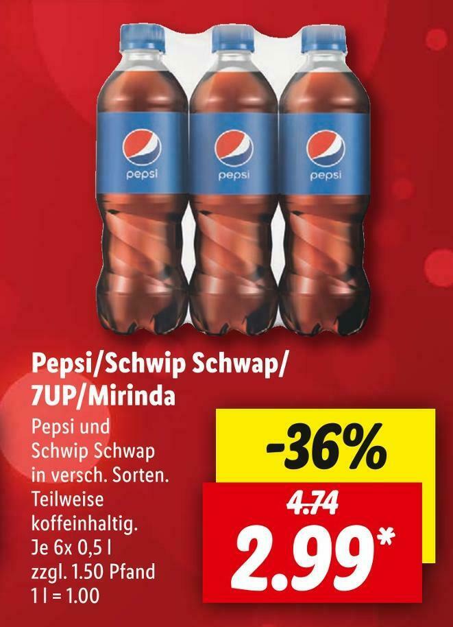 Pepsi, schwip schwap, 7up oder mirinda softdrinks Angebot bei Lidl