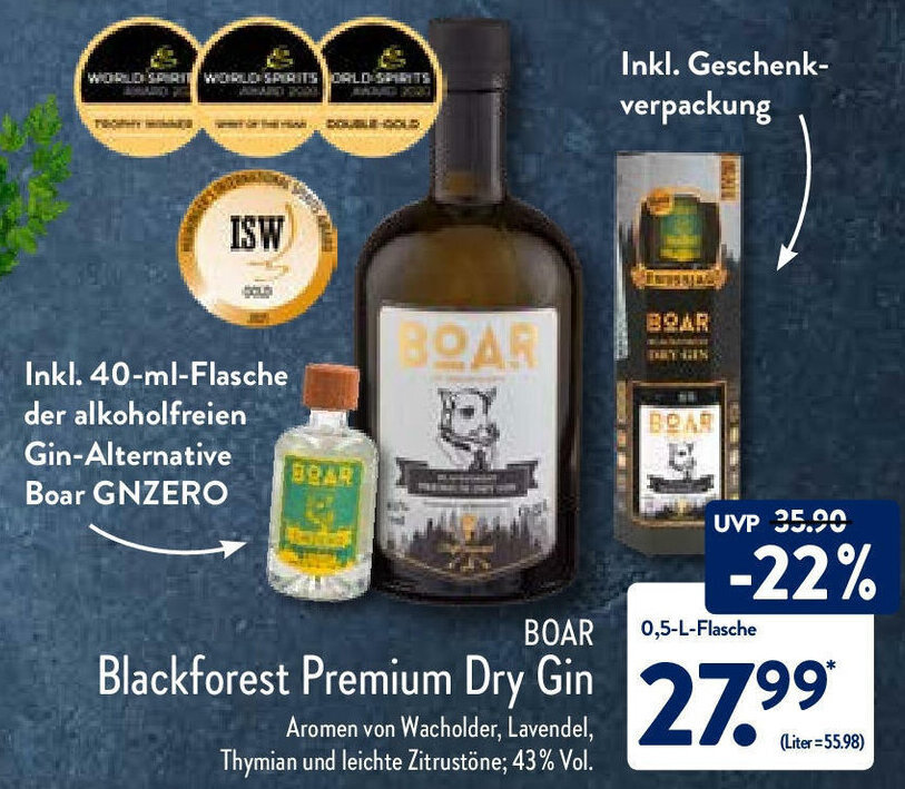 Boar Blackforest Premium Dry Gin 0,5L Angebot bei Aldi Nord