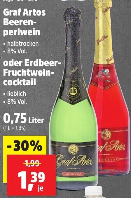 Graf Artos Beeren- perlwein oder Erdbeer- Fruchtwein- cocktail 0.75 l ...