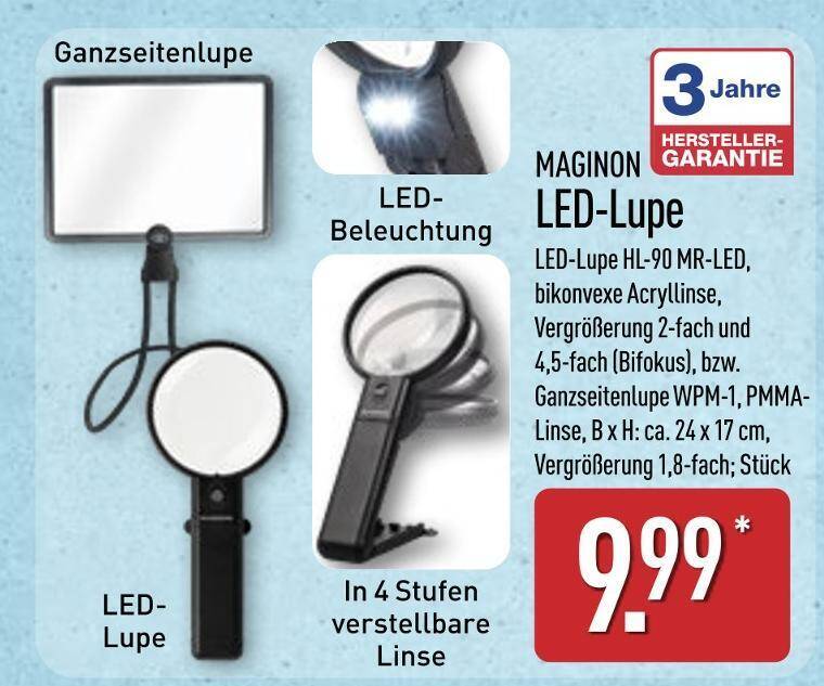 Maginon led-lupe hl-90 mr-led Angebot bei Aldi Nord