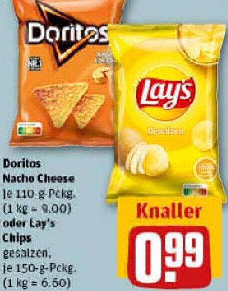 Doritos Nacho Cheese oder Lay's Chips Angebot bei REWE