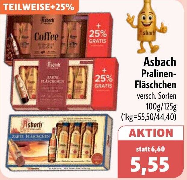 Asbach Pralinen- Fläschchen 100-125 g Angebot bei Aktiv Irma