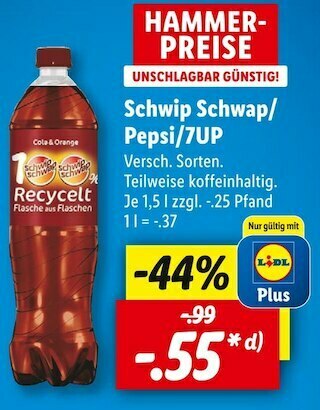 Schwip schwap, pepsi oder 7up softdrinks Angebot bei Lidl