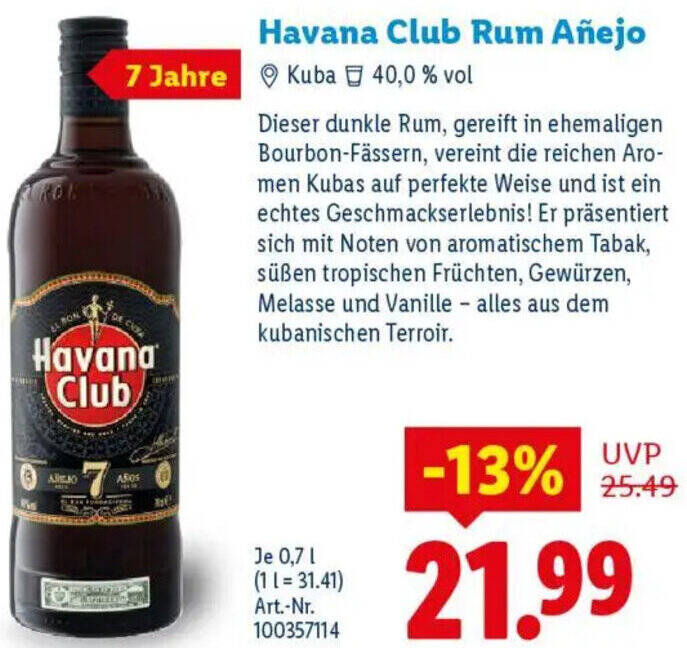 Havana Club Rum Añejo 0.7 l Angebot bei Lidl
