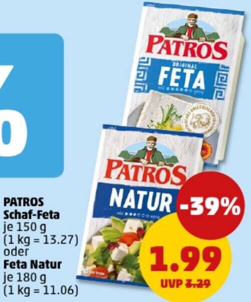 PATROS Schaf-Feta oder Feta Natur 150-180 g Angebot bei PENNY