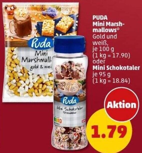 PUDA Mini Marshmallows oder Mini Schokotaler 100-95 g Angebot bei PENNY