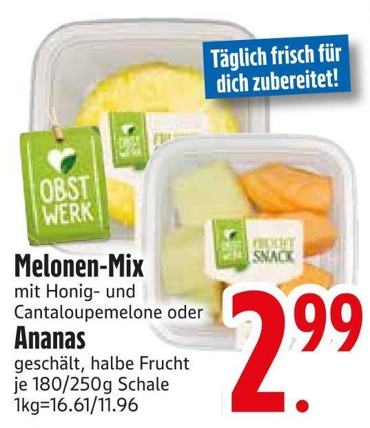 Obstwerk melonen-mix mit honig- und cantaloupemelone Angebot bei Edeka