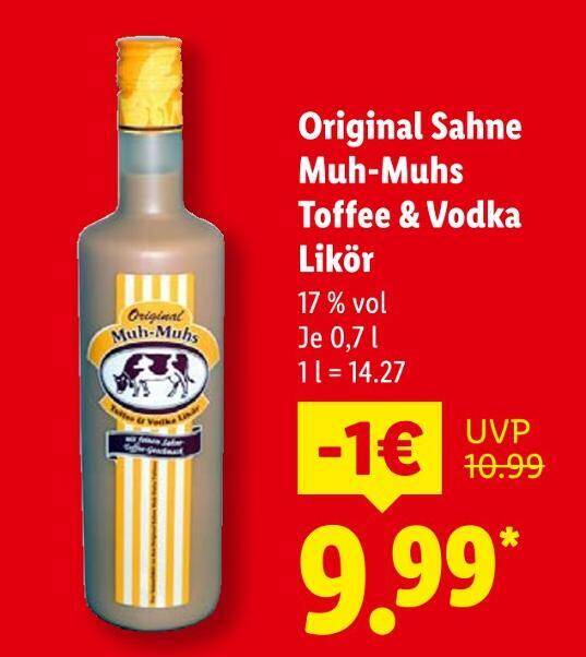 Original muh-muhs sahne muh-muhs toffee & vodka likör Angebot bei Lidl