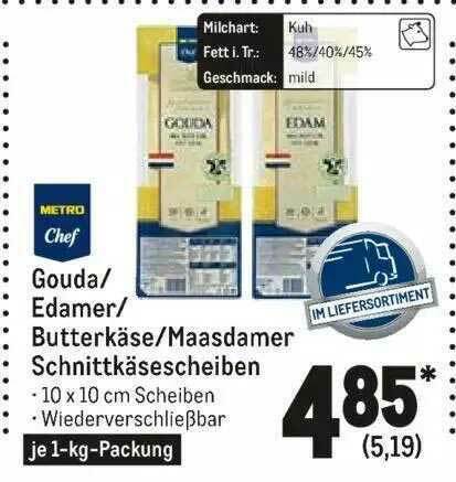 Metro Chef Gouda, Edamer, Butterkäse Oder Maasdamer Schnittkäsescheiben ...