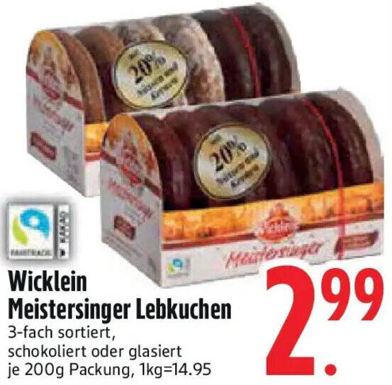 Wicklein Meistersinger Lebkuchen 200 g Angebot bei Edeka
