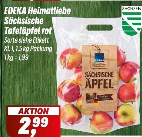 EDEKA Heimatliebe Sächsische Tafeläpfel rot 1.5 kg Angebot bei Simmel
