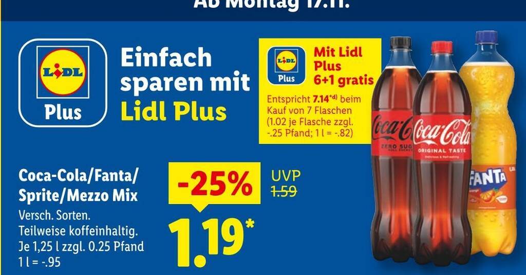 Coca-cola coca cola/fanta/ sprite/mezzo mix Angebot bei Lidl