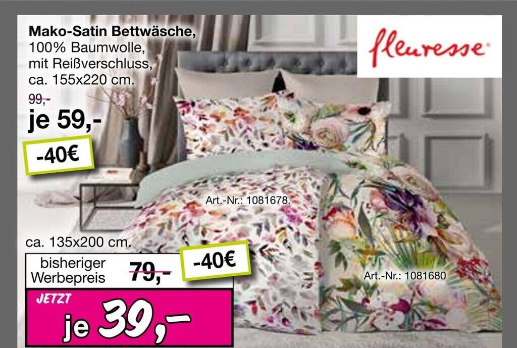 Fleuresse mako-satin bettwäsche Angebot bei Möbel Inhofer
