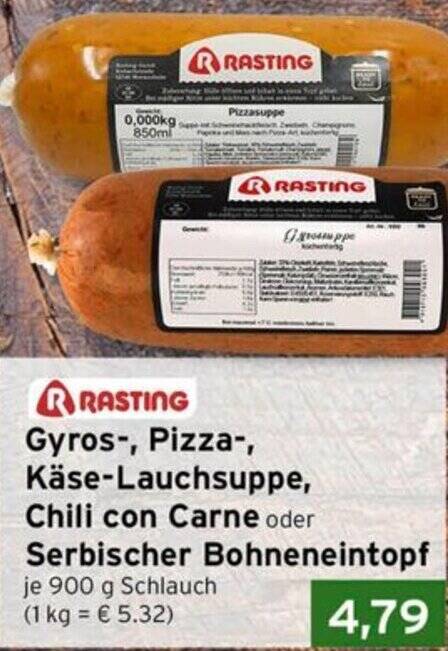 RASTING Gyros-, Pizza-, Käse-Lauchsuppe, Chili con Carne oder ...