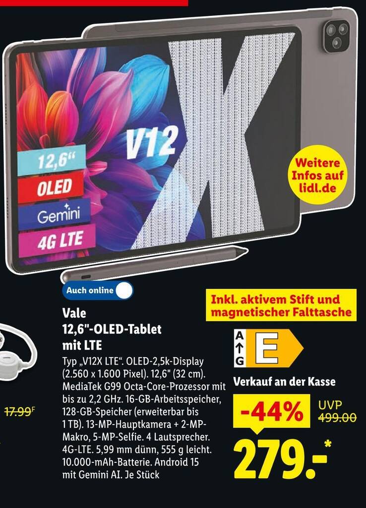 Vale 12,6-oled-tablet mit lte Angebot bei Lidl
