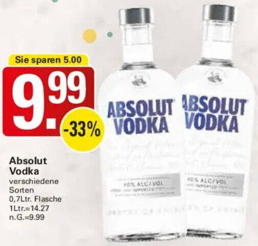 Absolut Vodka 0.7 l Angebot bei WEZ