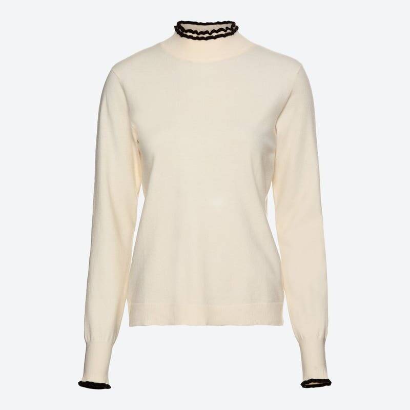 Damen-Feinstrickpullover mit Rüschen am Kragen Angebot bei NKD