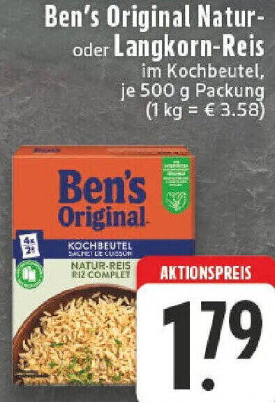 Ben's Original Natur oder Langkorn-Reis 500 g Angebot bei Edeka
