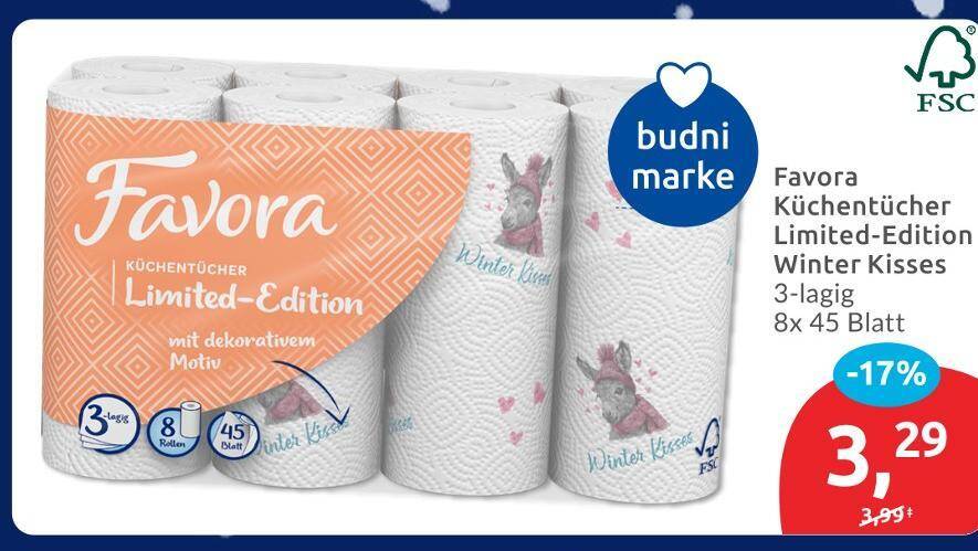 Favora küchentücher limited-edition winter kisses Angebot bei Budni