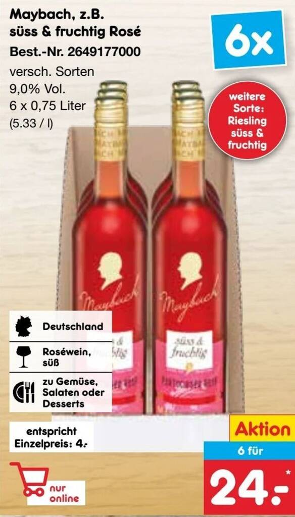 Maybach, z.B. süss & fruchtig Rosé Angebot bei Netto Marken-Discount