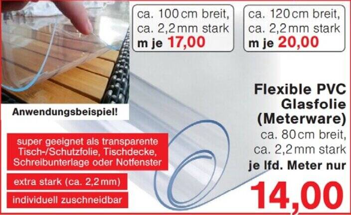 Flexible PVC Glasfolie (Meterware) Angebot bei Wiglo Wunderland