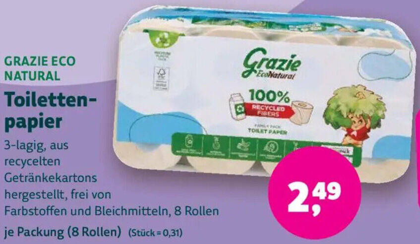 GRAZIE ECO NATURAL Toilettenpapier Angebot bei Biomarkt