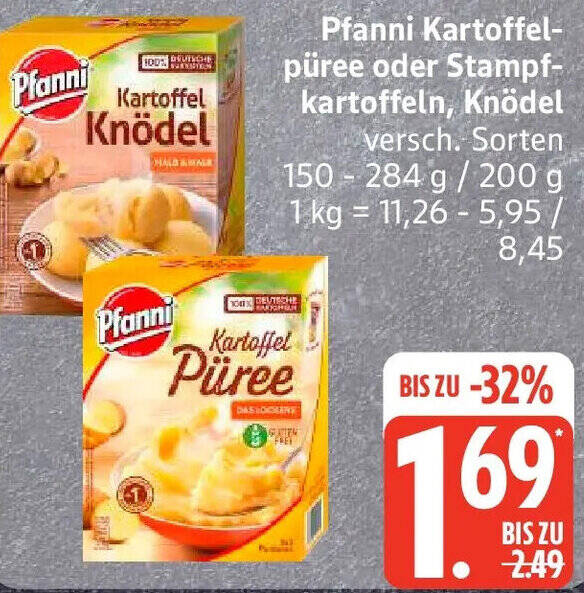 Pfanni Kartoffelpüree oder Stampfkartoffeln, Knödel Angebot bei Edeka