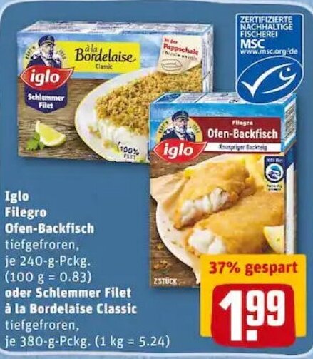 Iglo Filegro Ofen Backfisch 240g oder Schlemmer Filet à la Bordelaise ...