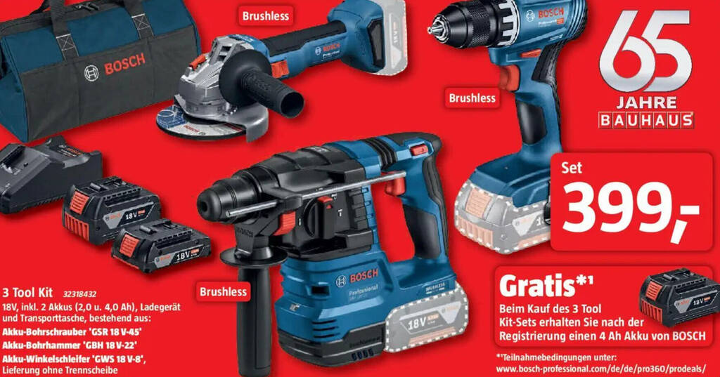 BOSCH 3 Tool Kit Set Angebot bei Bauhaus