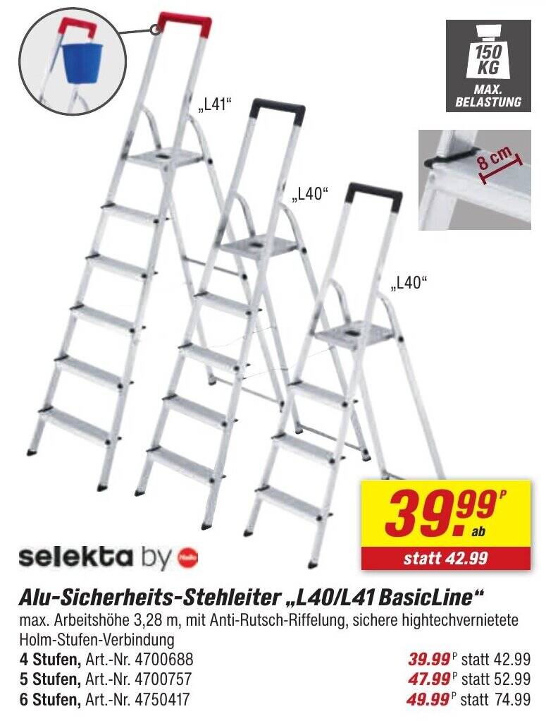 selekta by Hailo Alu-Sicherheits-Stehleiter ,,L40/L41 BasicLine" Angebot bei toom Baumarkt