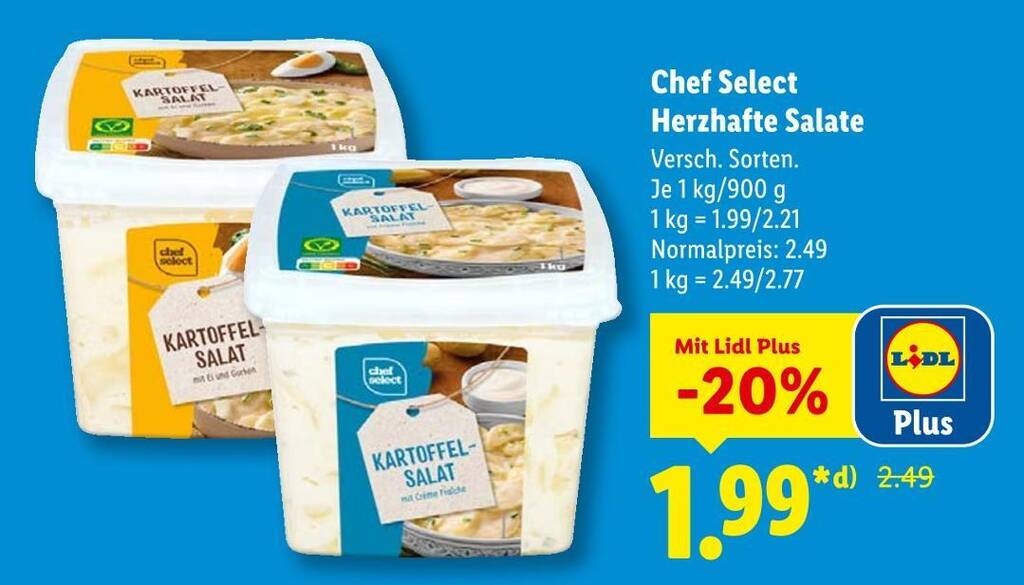 Chef select kartoffelsalat mit ei und gurken Angebot bei Lidl